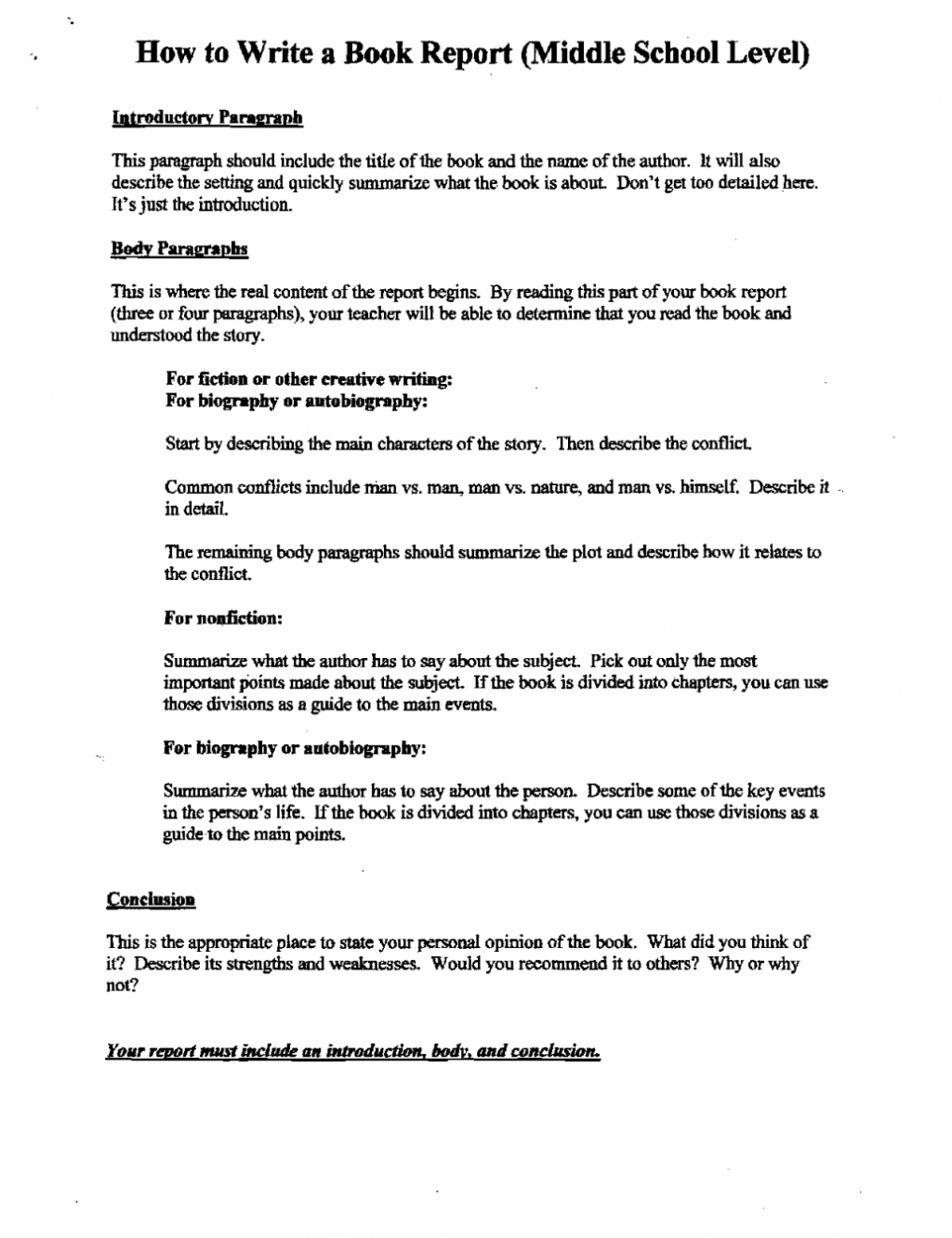 College Book Report Template