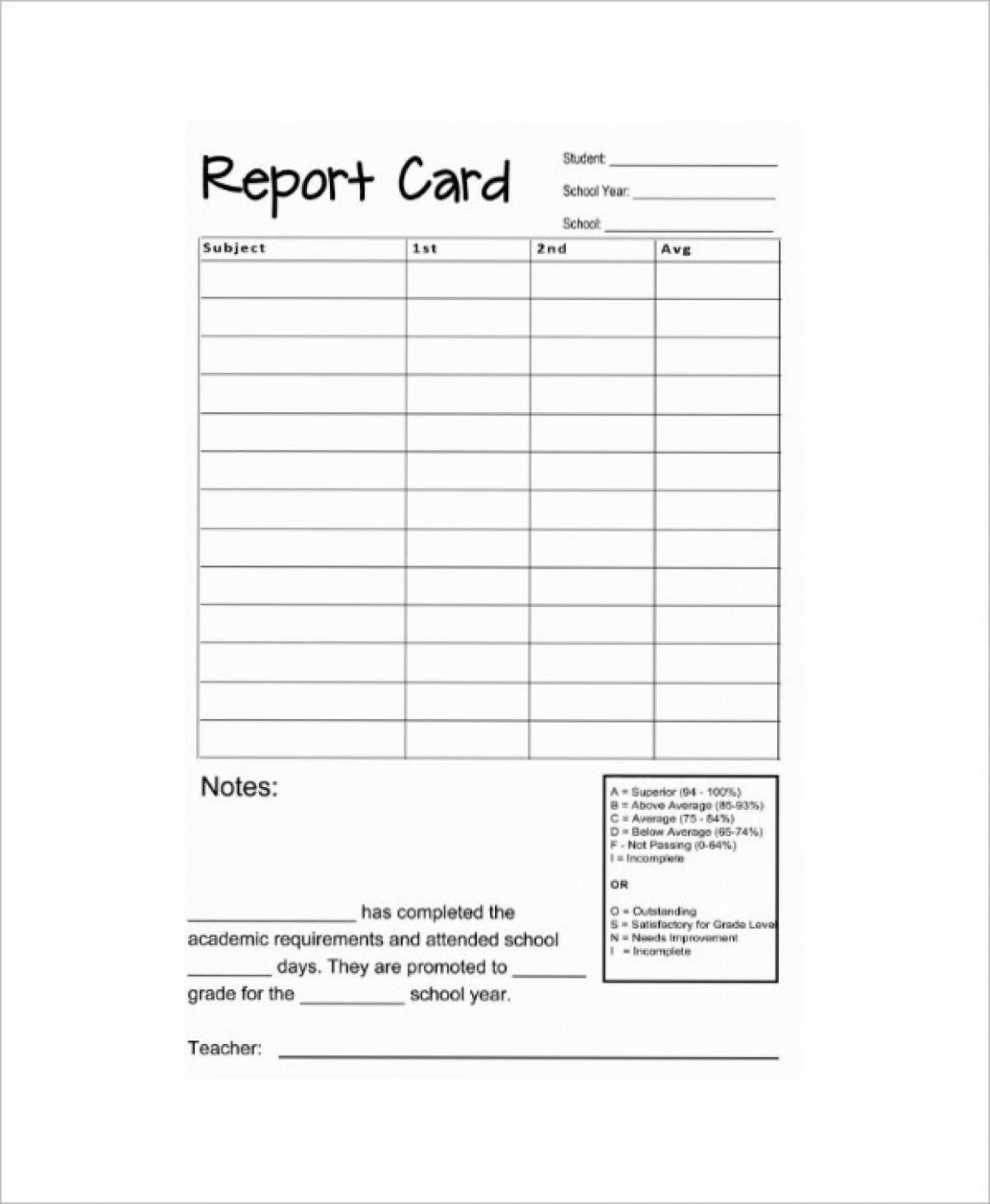 Printable Report Card
