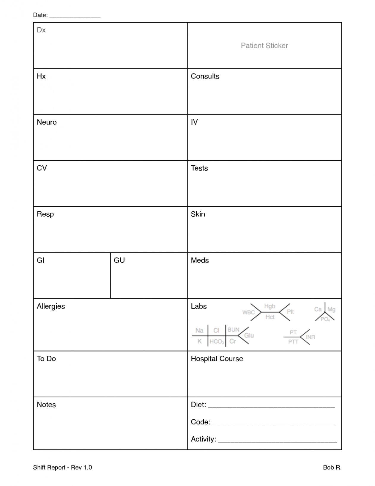 Med Surg Report Sheet Templates