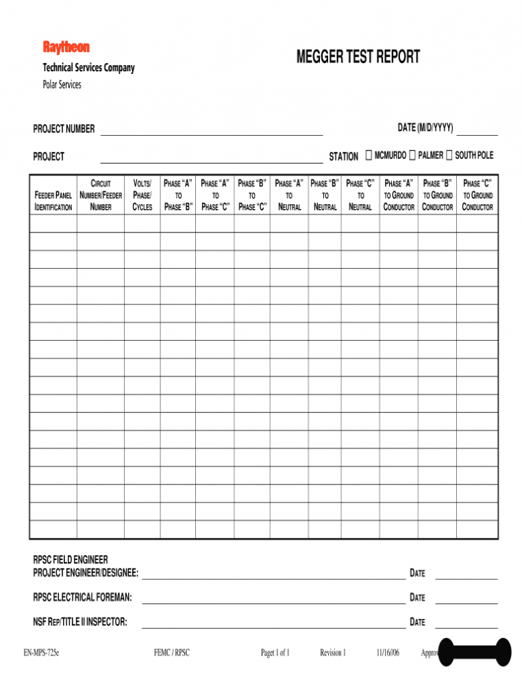 Megger Test Report Template