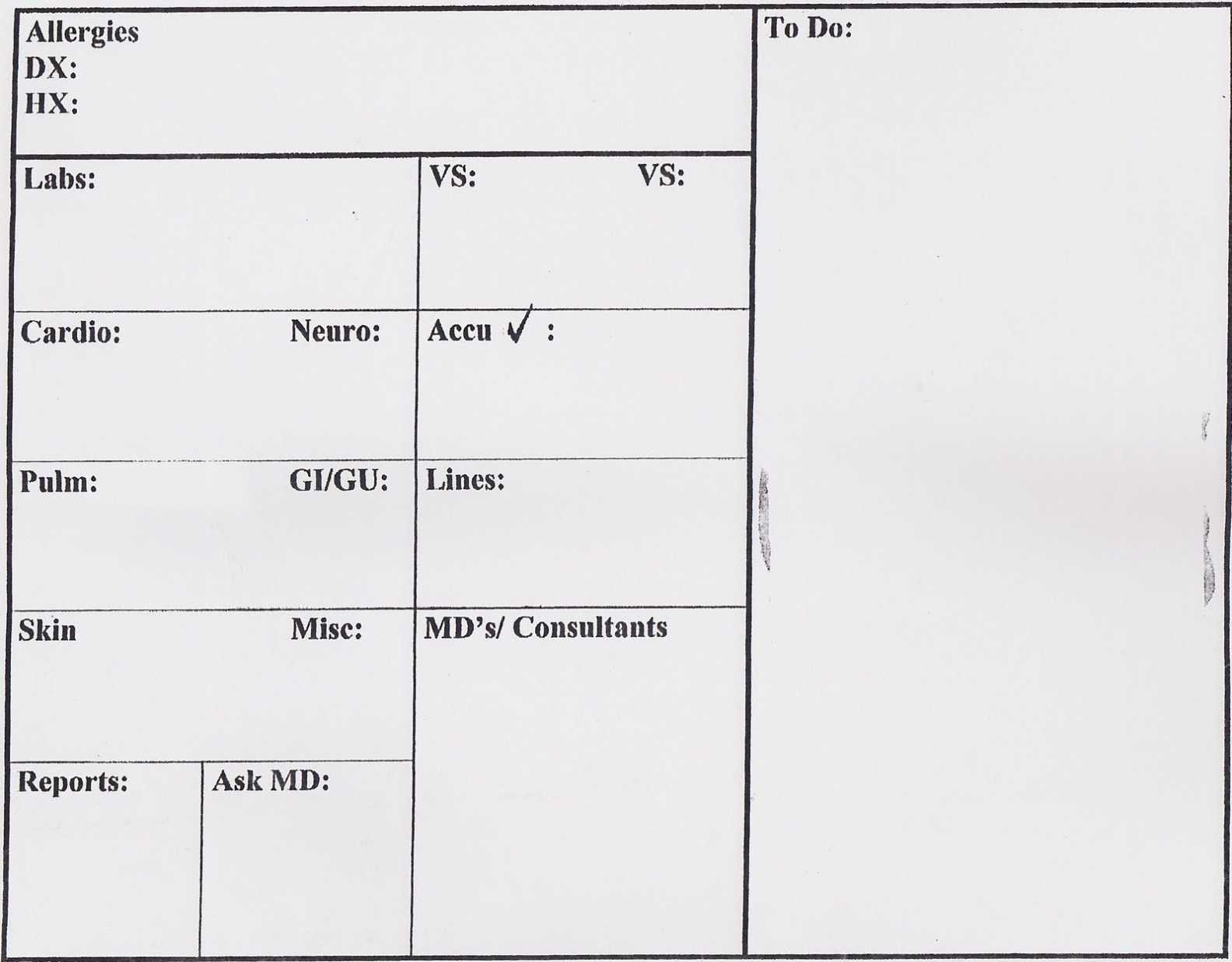 Med Surg Report Sheet Templates